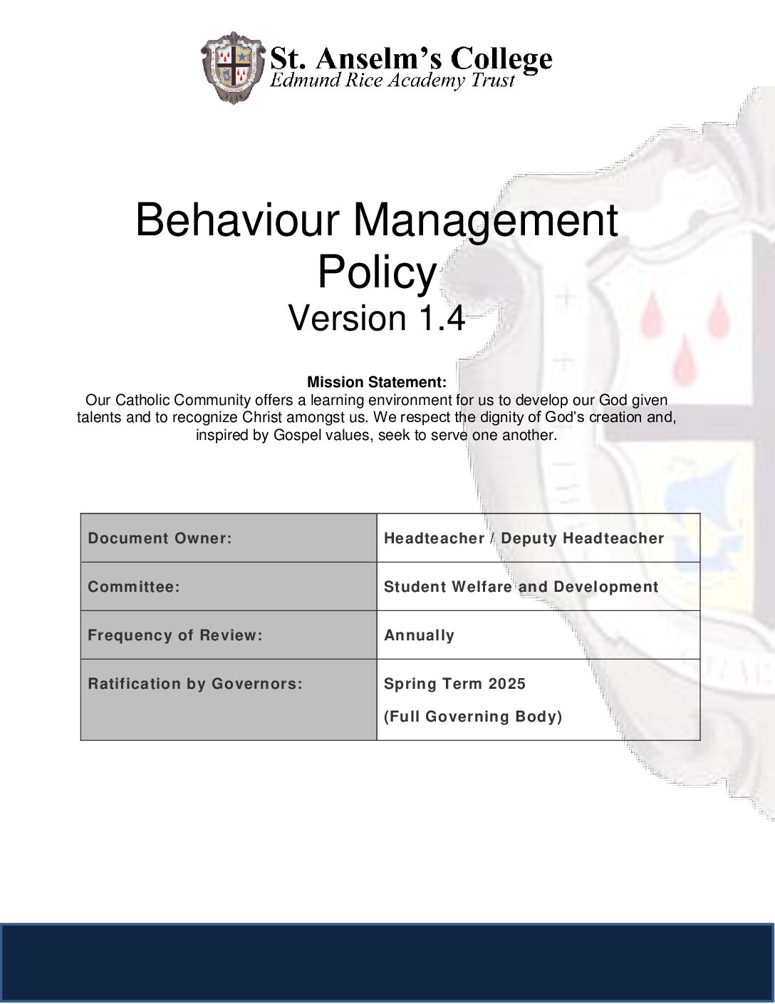 Behaviour Management Policy - St. Anselm's College