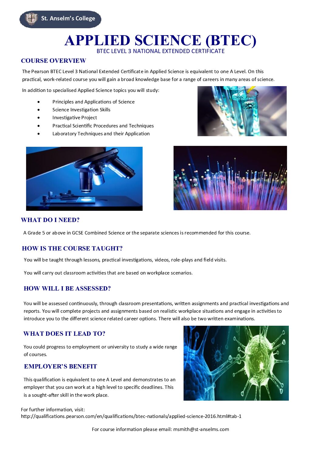 Applied Science Btec St Anselms College 7667