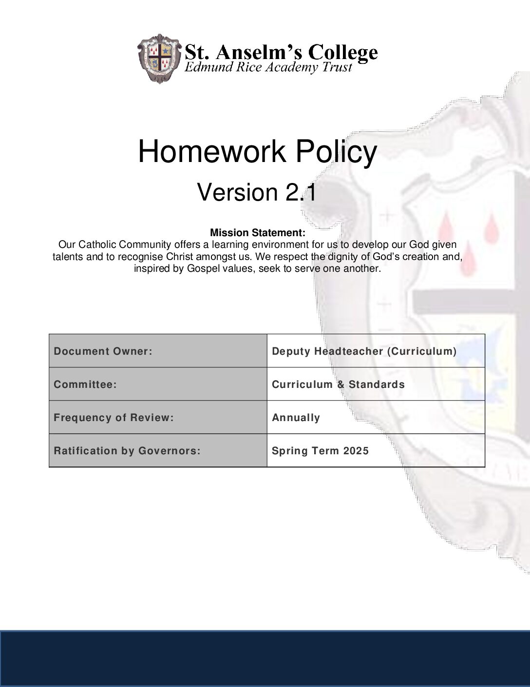 Homework Policy - St. Anselm's College